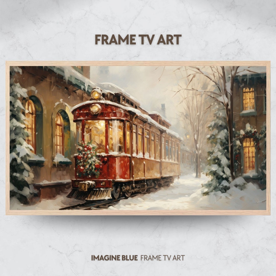 Christmas Train Frame TV Art, Vintage Christmas Frame TV Art, Samsung ...