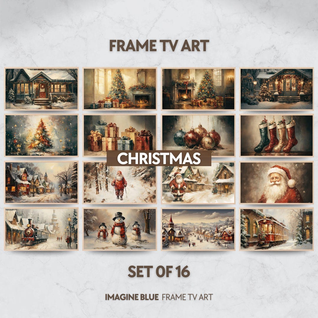 Christmas Frame TV Art Set Vintage Christmas Tv Art Rustic Christmas ...