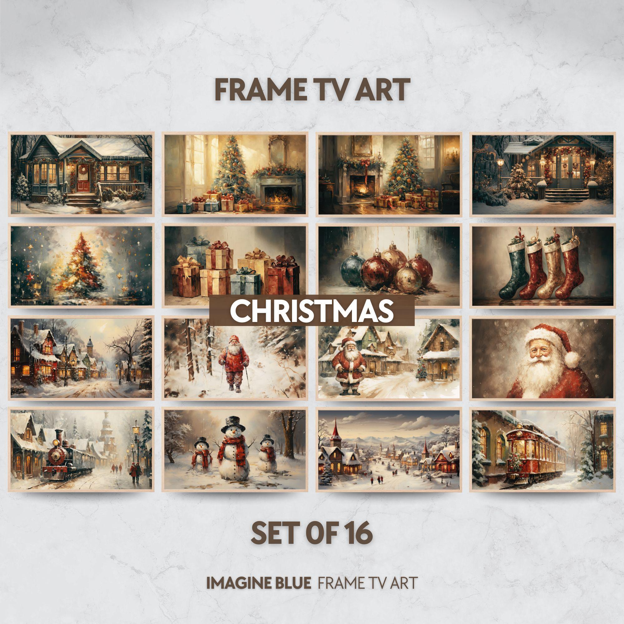 Christmas Frame TV Art Set Vintage Christmas Tv Art Rustic Christmas ...