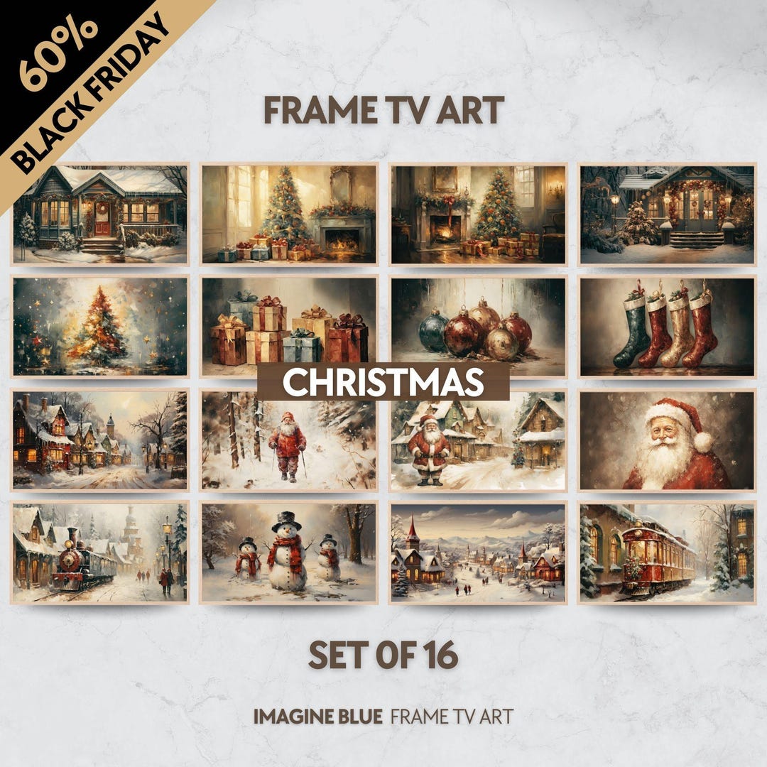 Christmas Frame TV Art Set Vintage Christmas Tv Art Rustic Christmas ...