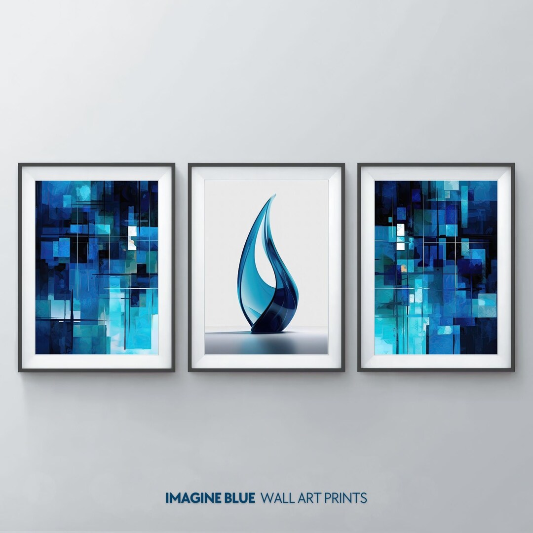 Modern Abstract Blue Wall Art Printable Set Abstract Wall Art Prints ...