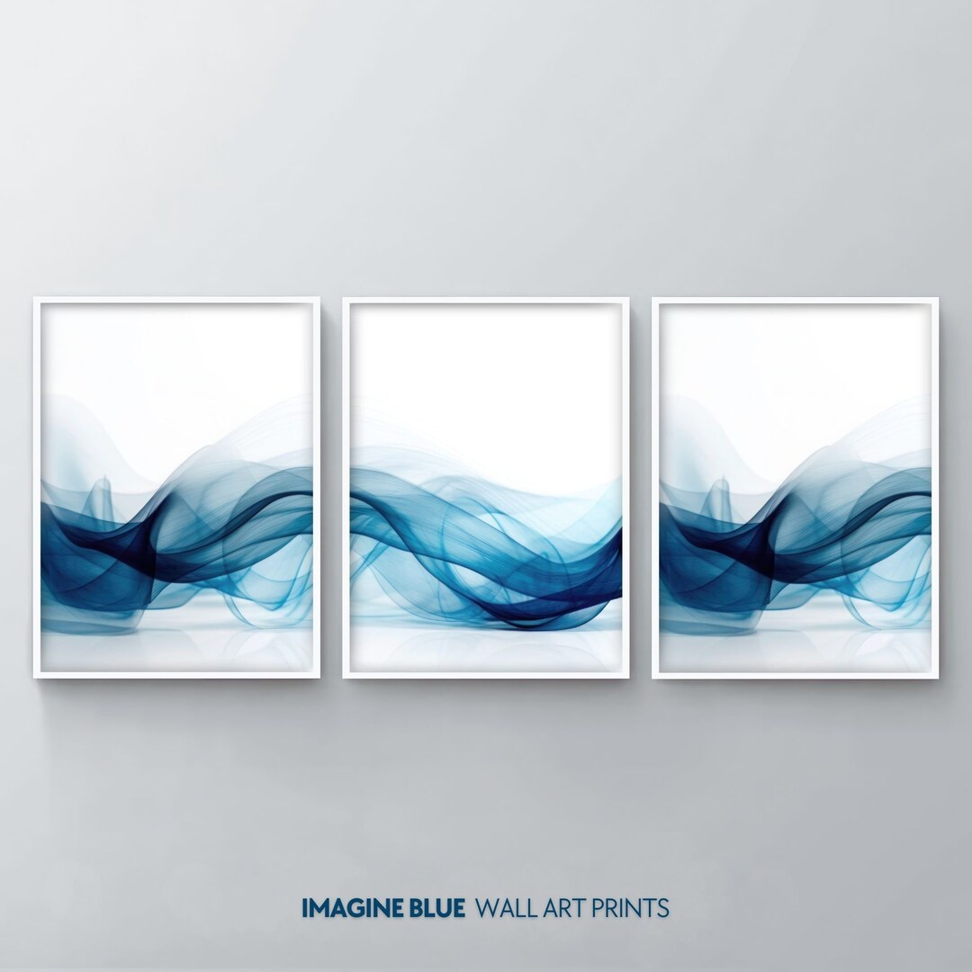 Minimalist Wall Art Set of 3 Blue Prints Modern Navy Wall Art Set of 3 ...