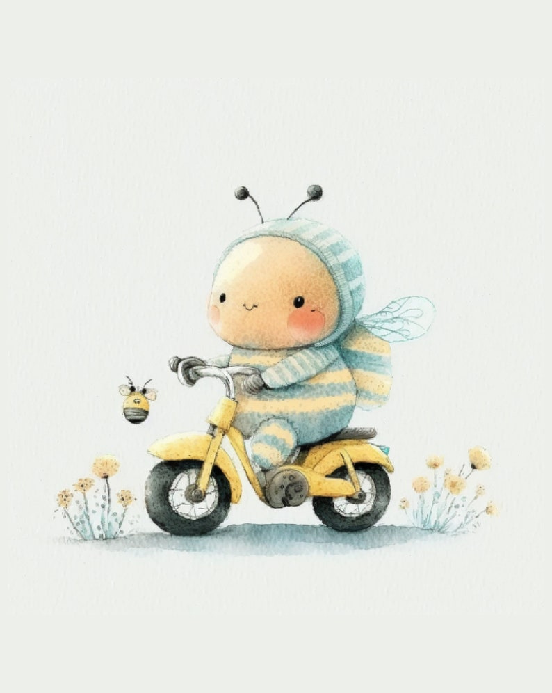 Printable Kids Room Poster With a Bee on a Bicycle - Etsy