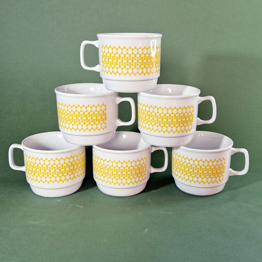 Vintage Zsolnay Mugs Retro Design Mid-century Mugs Vintage Yellow ...