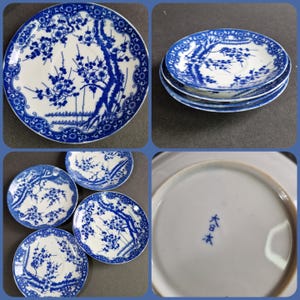 Rare Vintage Blue & White Mismatched Plates Nippon Tokusei Retro Blue ...