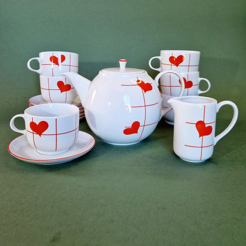 Vintage Alföldi Porcelain Cup Set With a Tea Pot and a Creamer Mid ...