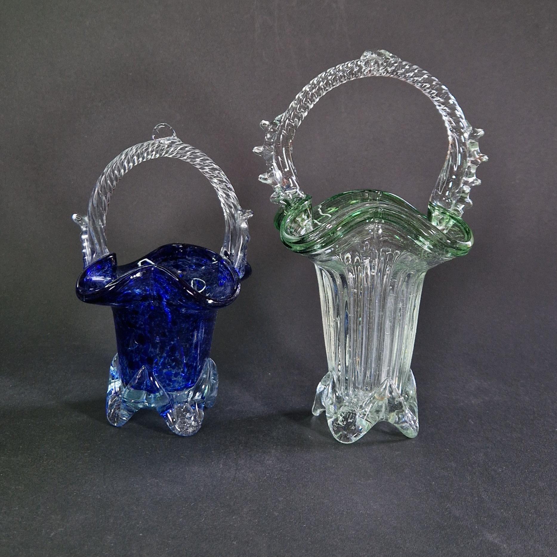 Vintage Glass Basket Handmade Mouth Blown Mid-century Spotted Murano ...