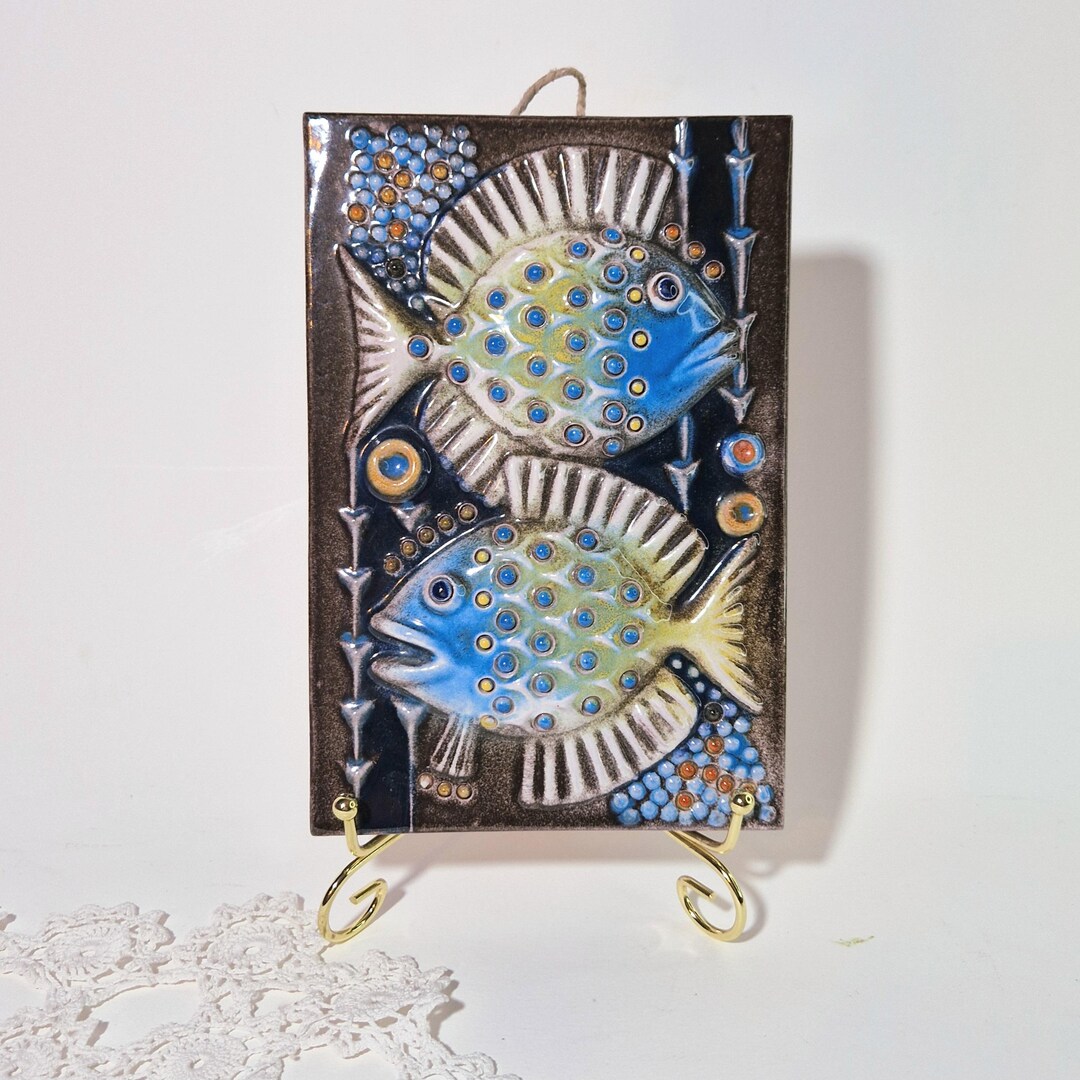 Vintage Ceramic Handmade Wall Tile Retro Decor Wall Hanging Mid-century ...
