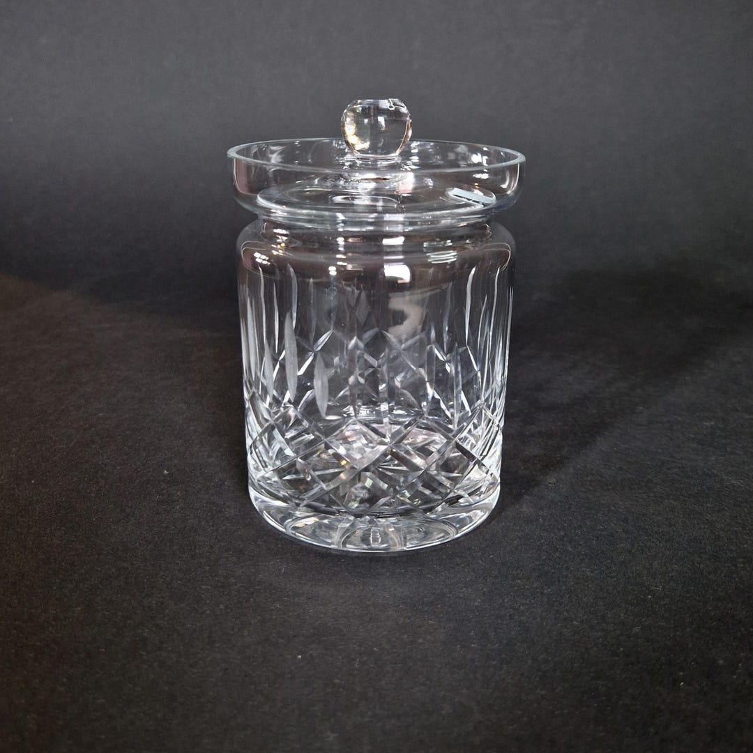 Vintage Glass Jam Jar Canister With Lid Hand Made Diamond Pattern Cut ...