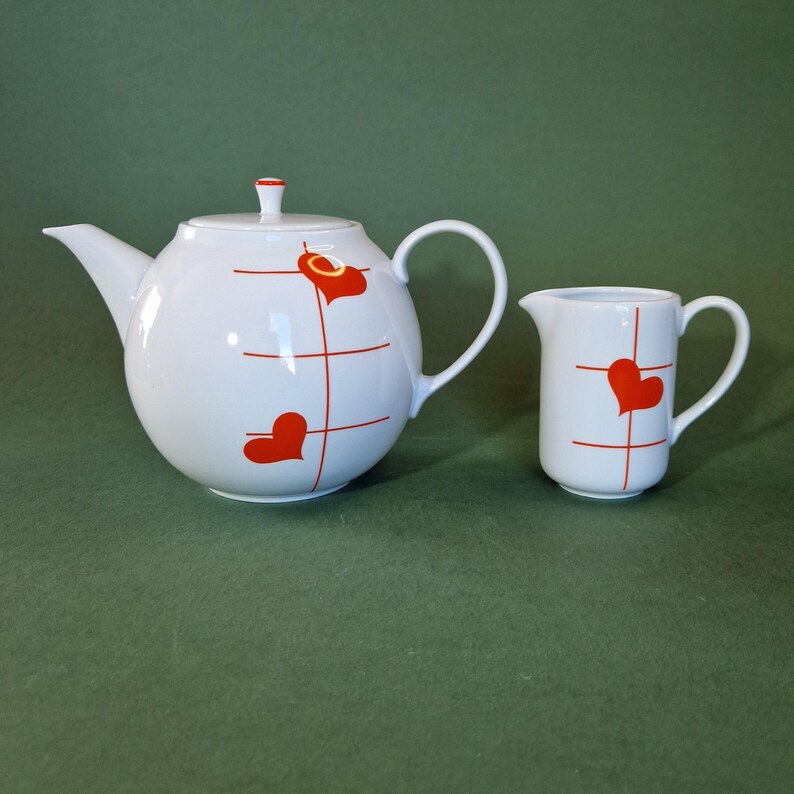 Vintage Alföldi Porcelain Cup Set With a Tea Pot and a Creamer Mid ...