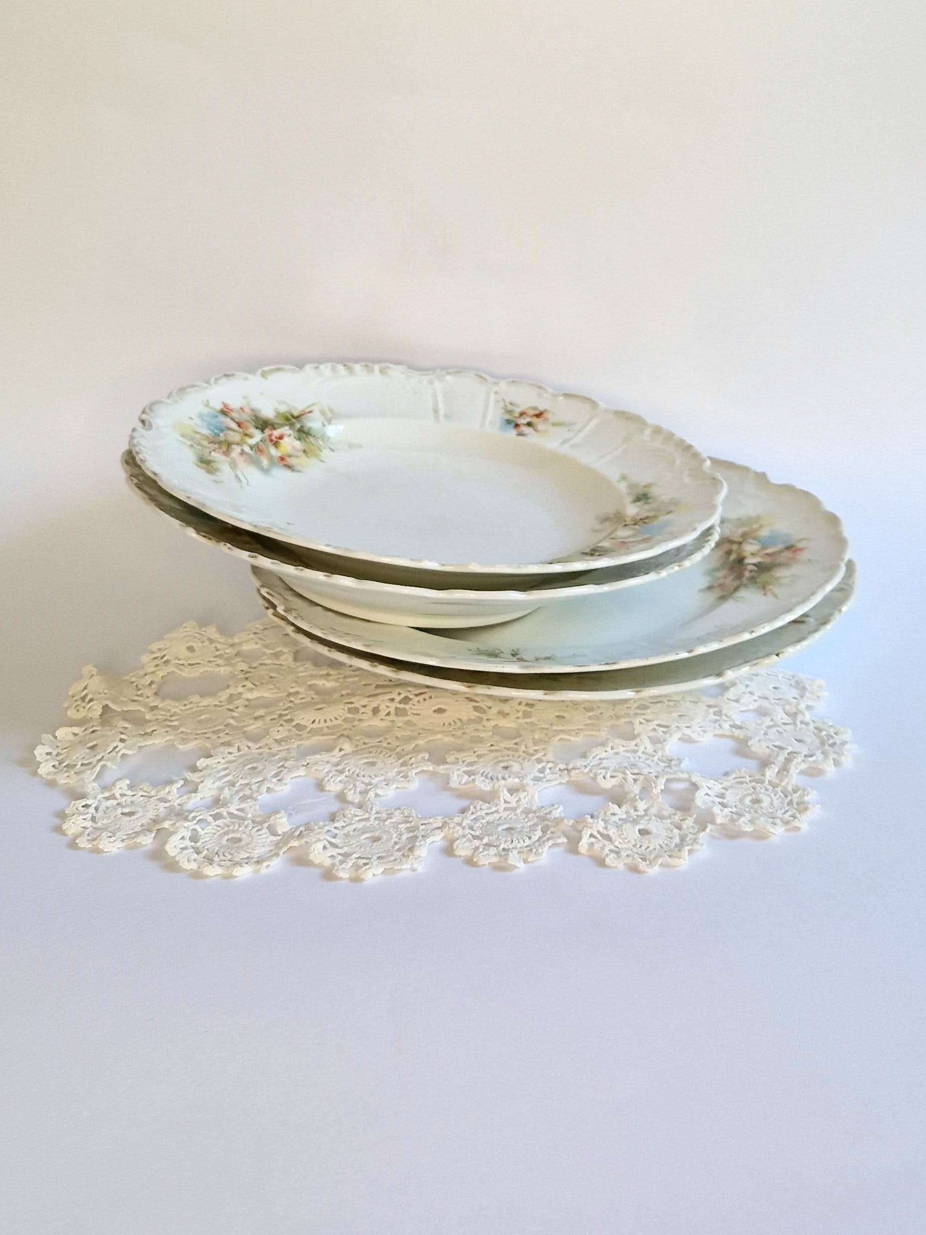 Antique Plate Set With Gilded Rim Vintage Two Deep Plates Two Flat ...