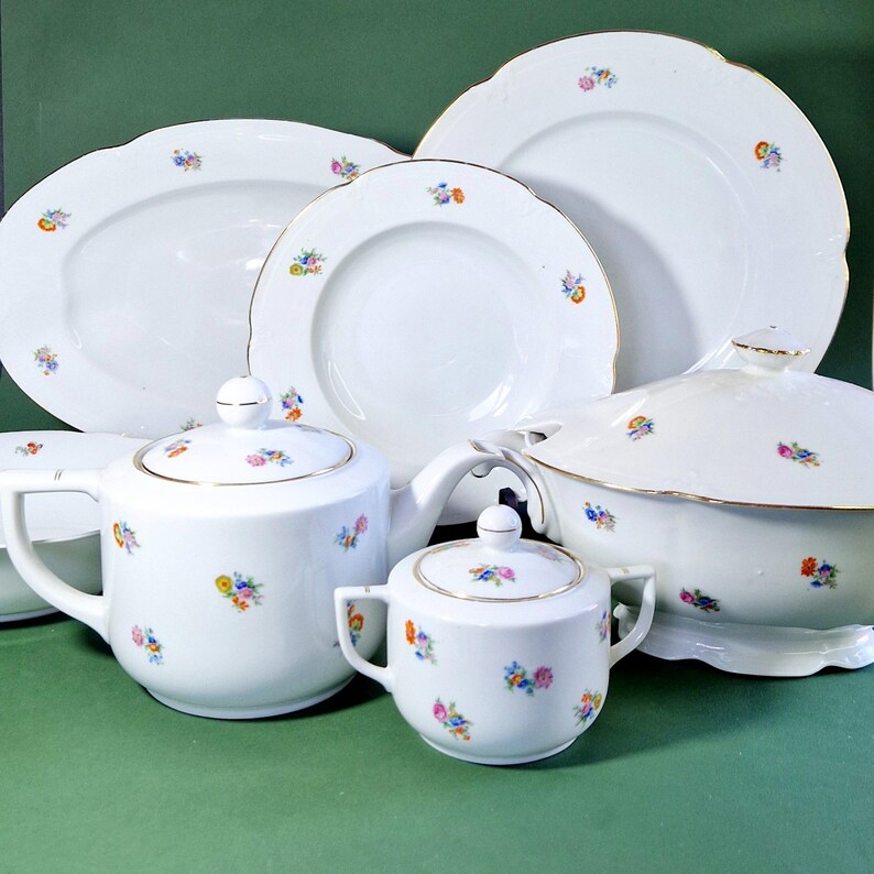 Vintage Floral Porcelain Dinnerware Set Baroque Style Tableware Vintage ...