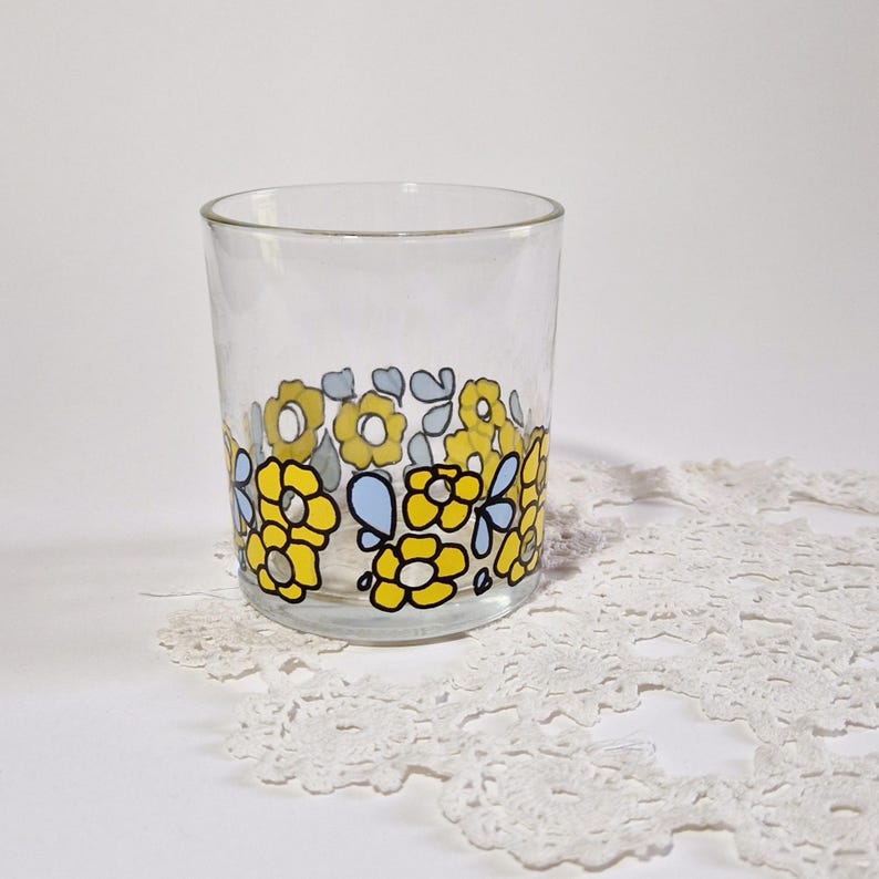 Vintage Nutella Yellow Floral Glass Tumbler Retro Floral Glass Vintage ...