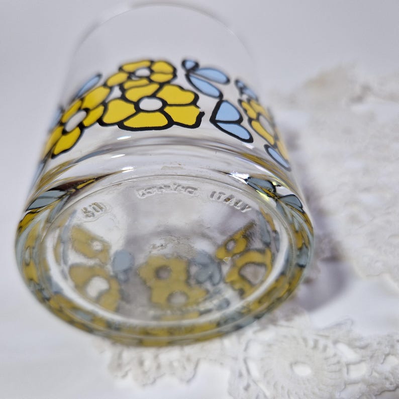 Vintage Nutella Yellow Floral Glass Tumbler Retro Floral Glass Vintage ...