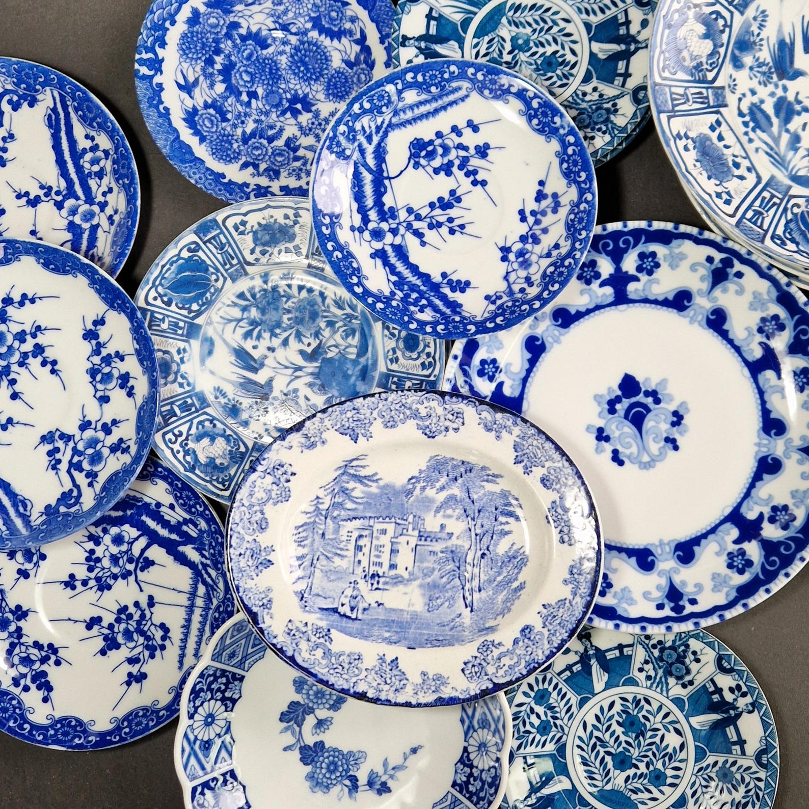 Rare Vintage Blue & White Mismatched Plates Nippon Tokusei Retro Blue ...