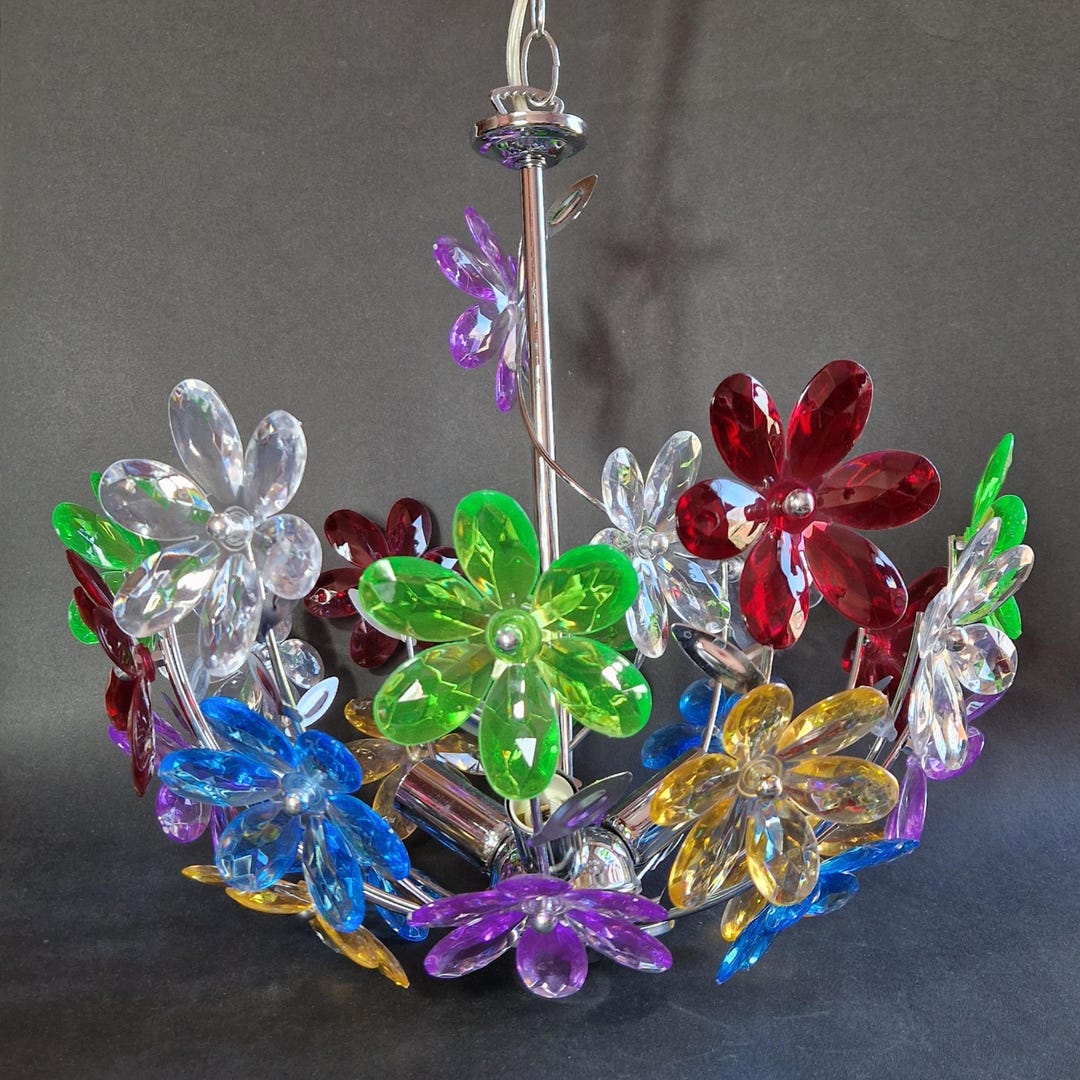 Vintage Plastic Crystal Flower Pendant Light Y2K Home Decor Vintage ...