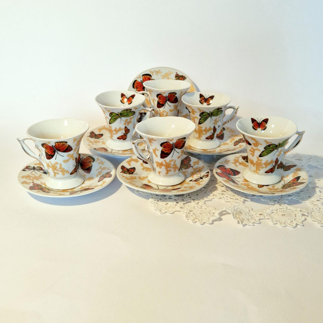 Vintage Porcelain Tea Cup Set of Six With Saucers Y2K Style Tea Cups ...