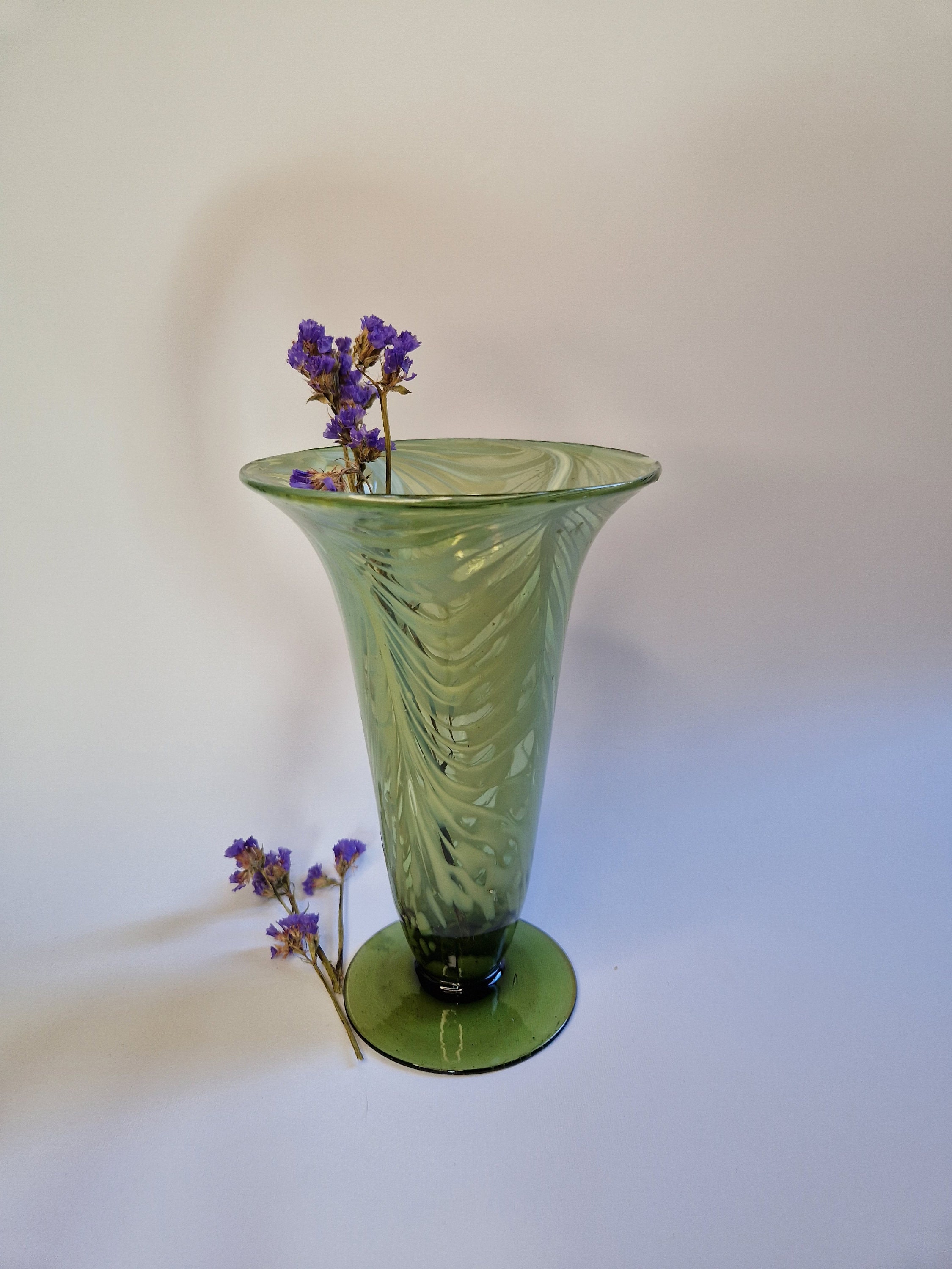 Vintage Murano Style Glass Vase Retro Striped Filigree Glass Art Mid ...