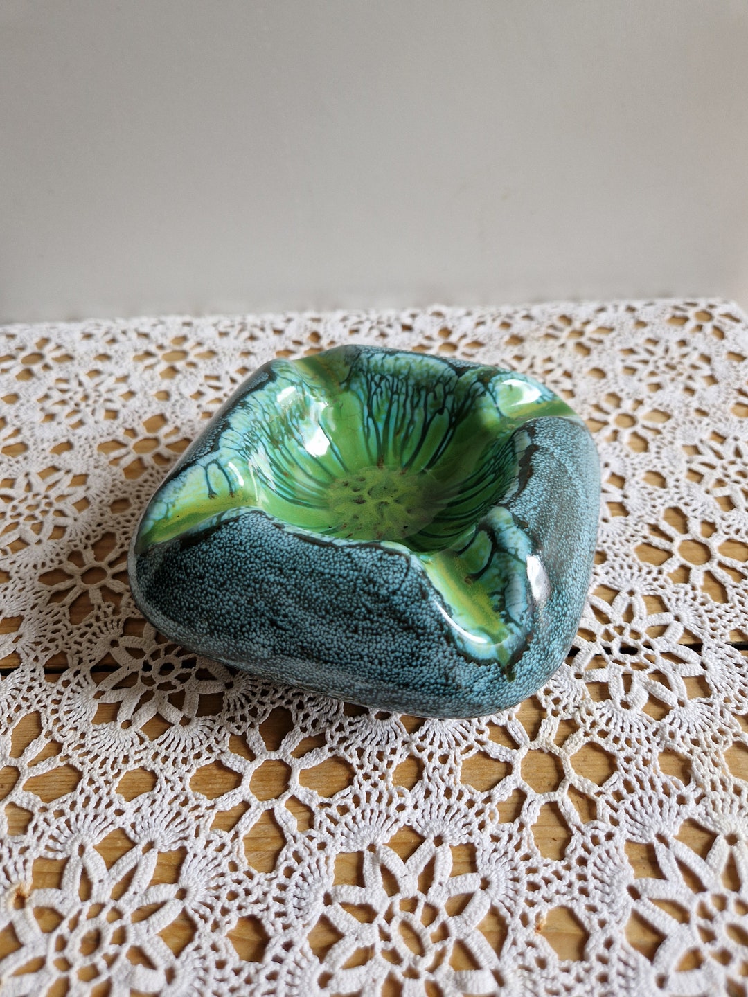 Vintage Ceramic Ashtray Mid-century Hand Made Drip-glazed Hungarian ...