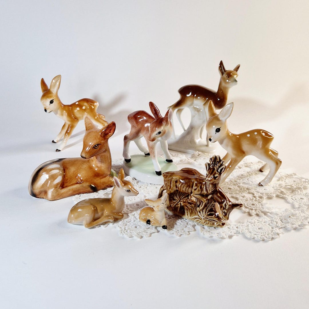 Vintage Fawn Figurines Retro Mini Hand-painted Porcelain Vintage Deer ...