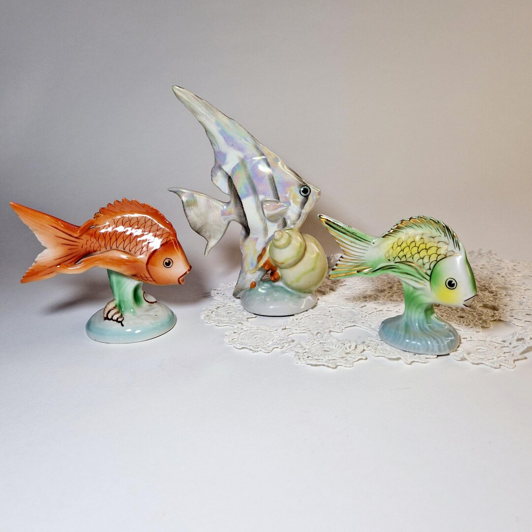 Vintage Porcelain Fish Figurines Retro Hungarian Hand Painted Small ...
