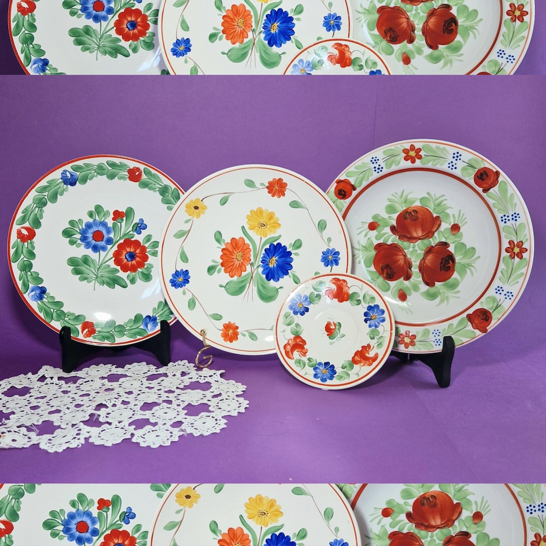 Vintage Hungarian Folk Wall Plates Retro Gránit Hand-painted Plates Mid ...