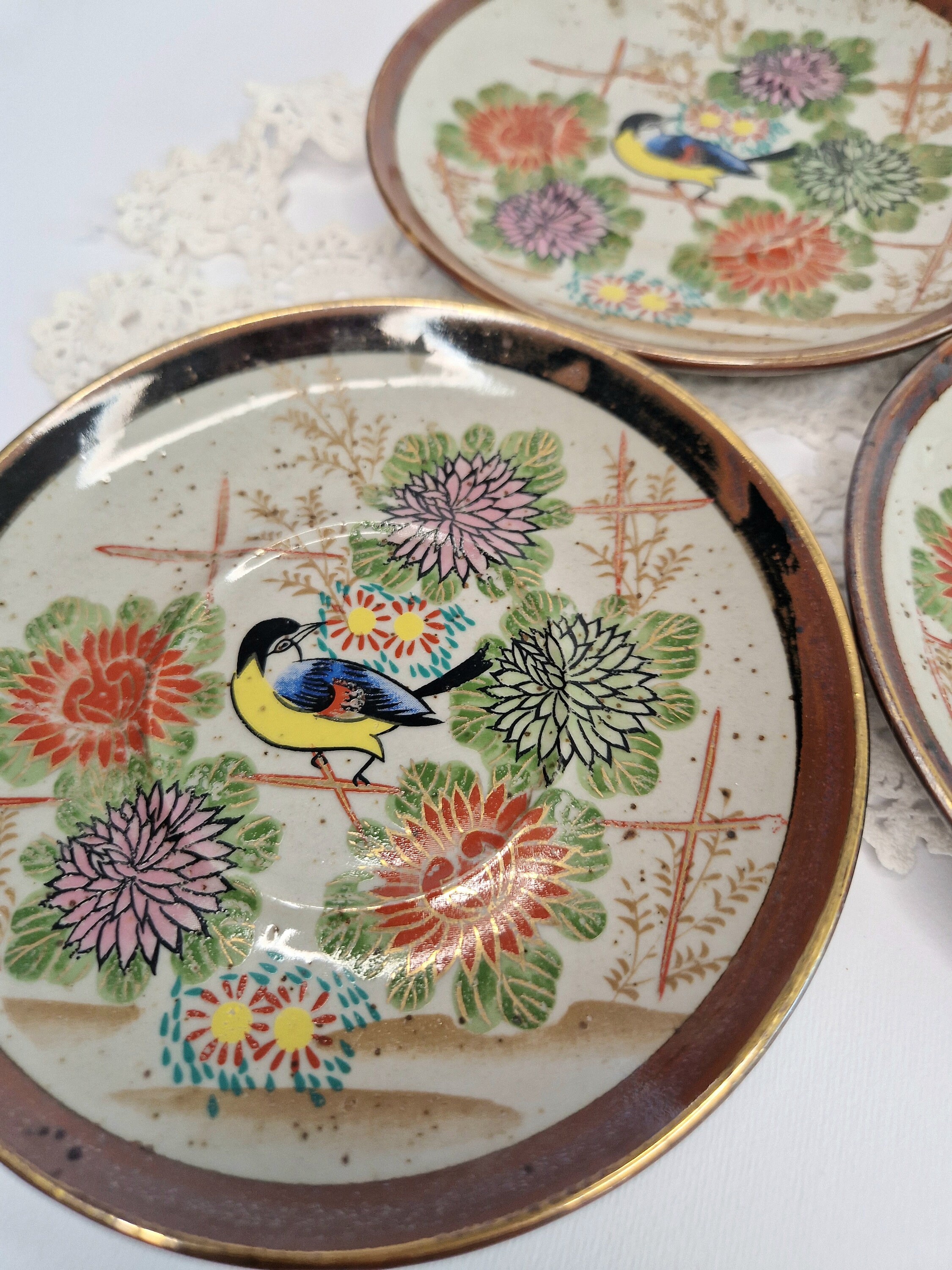 Vintage Collectible Plates With Bird and Flowers Pattern Retro Cookie ...