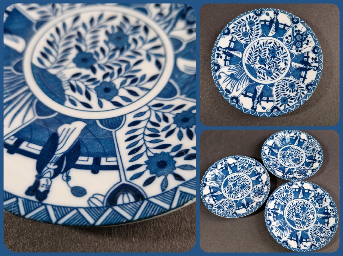 Rare Vintage Blue & White Mismatched Plates Nippon Tokusei Retro Blue ...