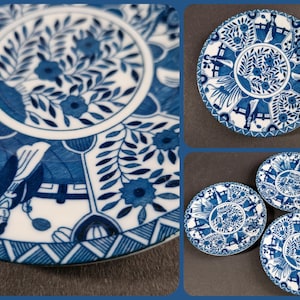 Rare Vintage Blue & White Mismatched Plates Nippon Tokusei Retro Blue ...