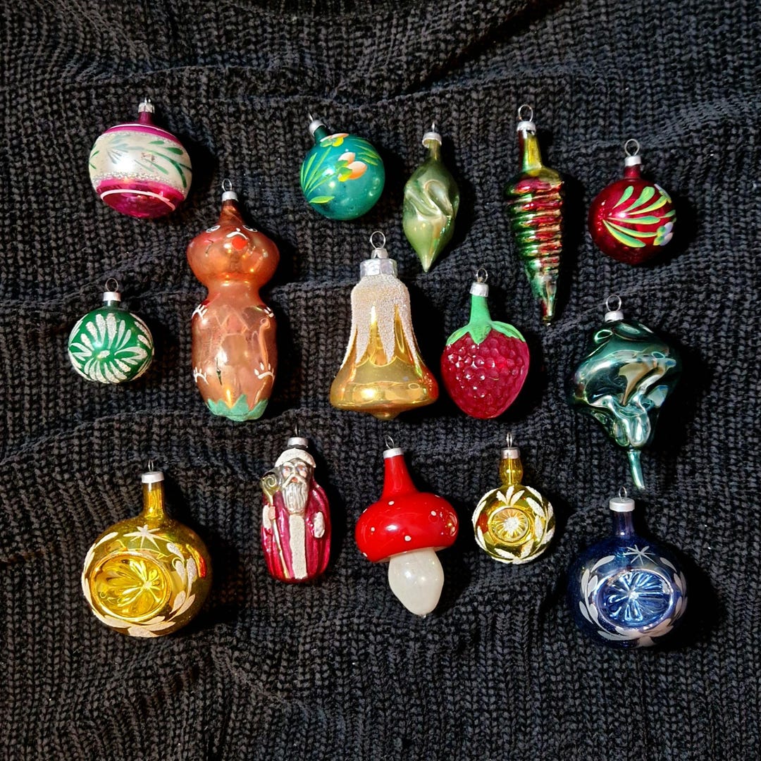 Vintage Christmas Ornaments Rare Mid-century Glass Figural Hand Painted ...