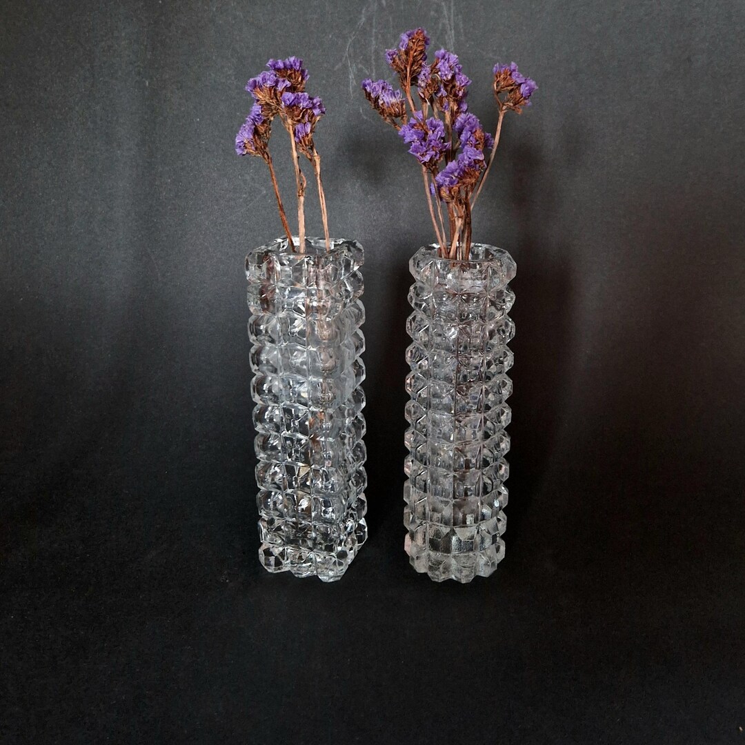 Vintage Glass Vase Mid-century Geometric Checkered Pattern Narrow ...