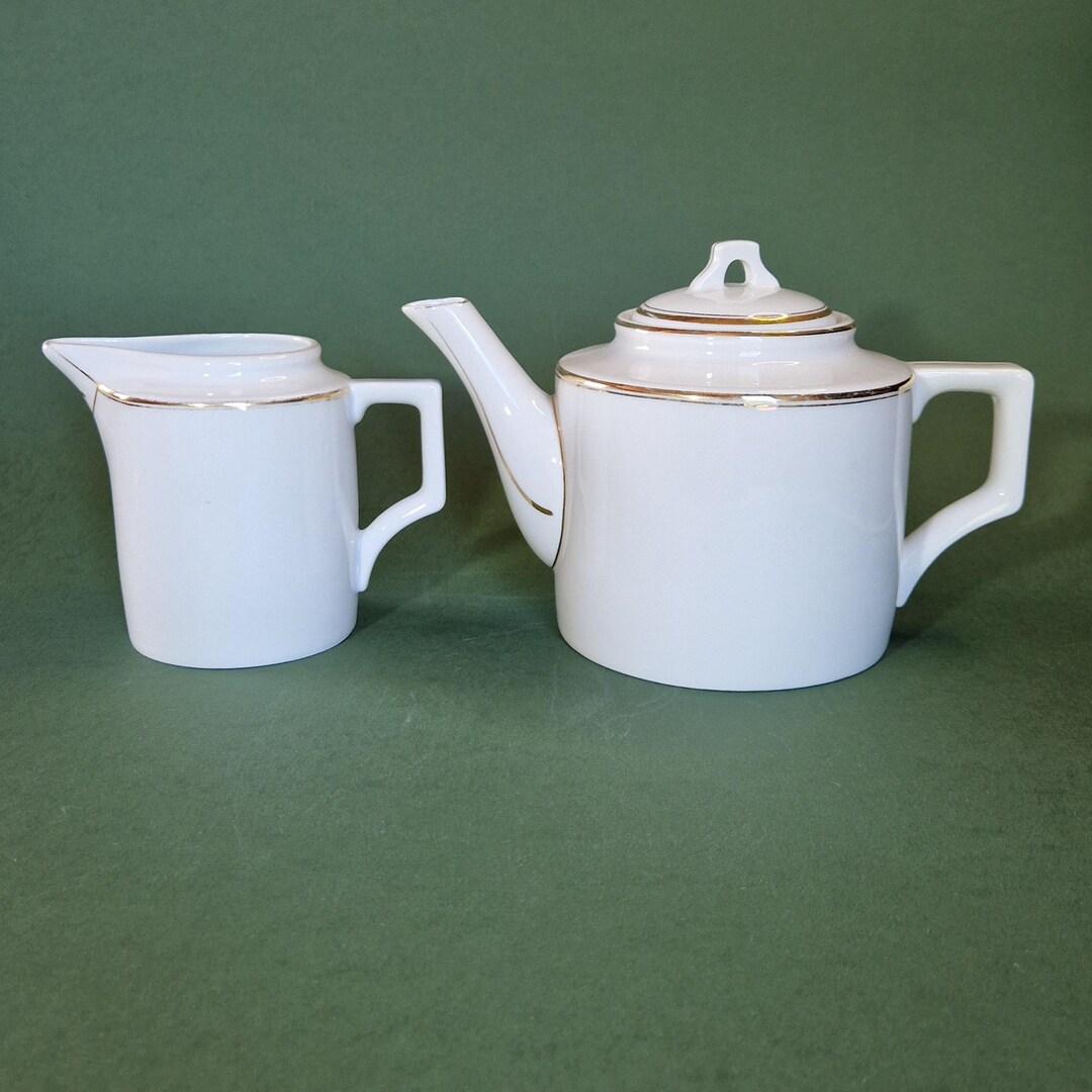 Antique Zsolnay Porcelain Teapot With Creamer Art Nouveau White and ...