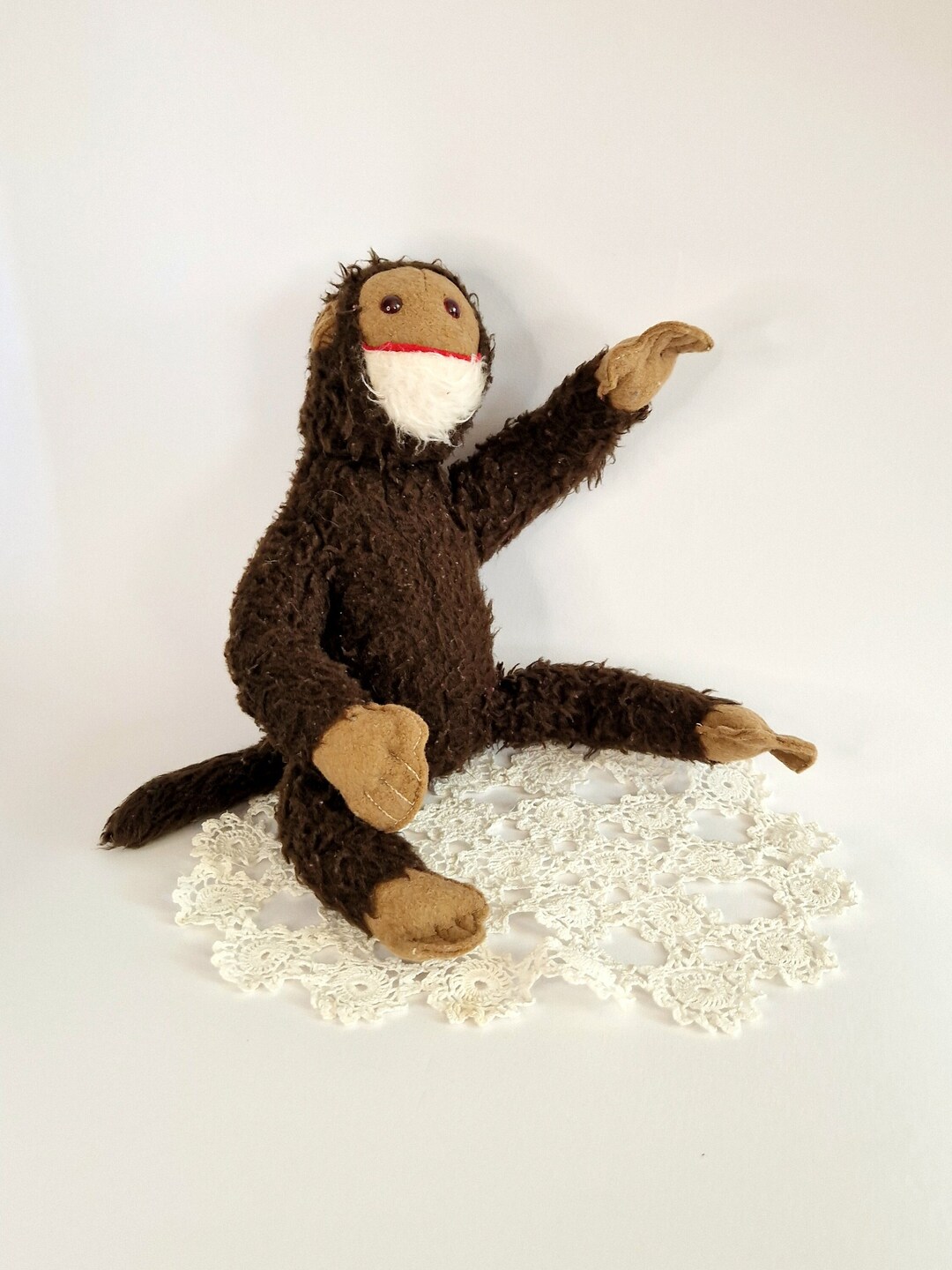 Vintage Monkey Plush Retro Fluffy Stuffed Animal Funky Monkey Brown ...