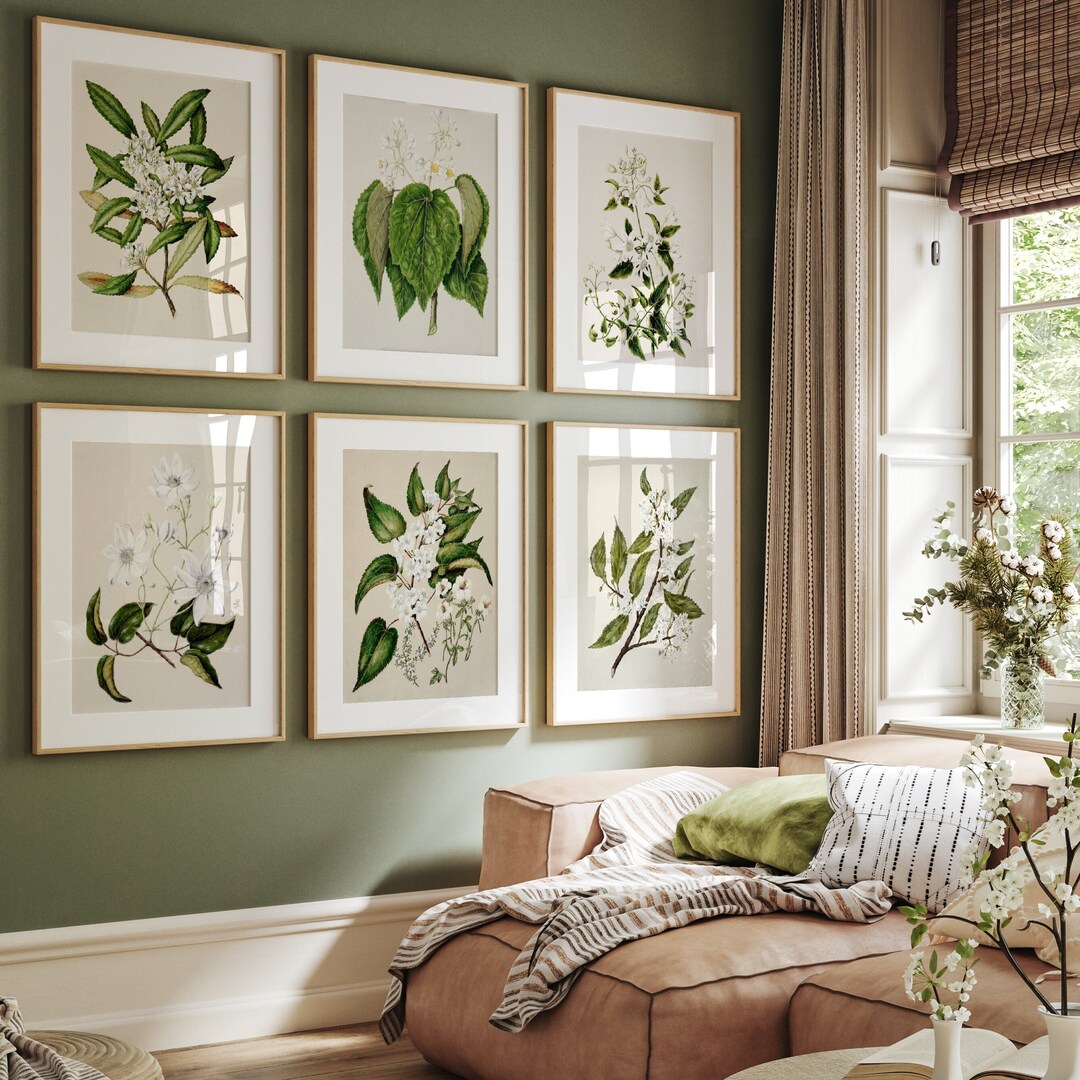 Set of 6 Vintage Flowers Prints, Antique Botanical Posters, Floral Wall ...