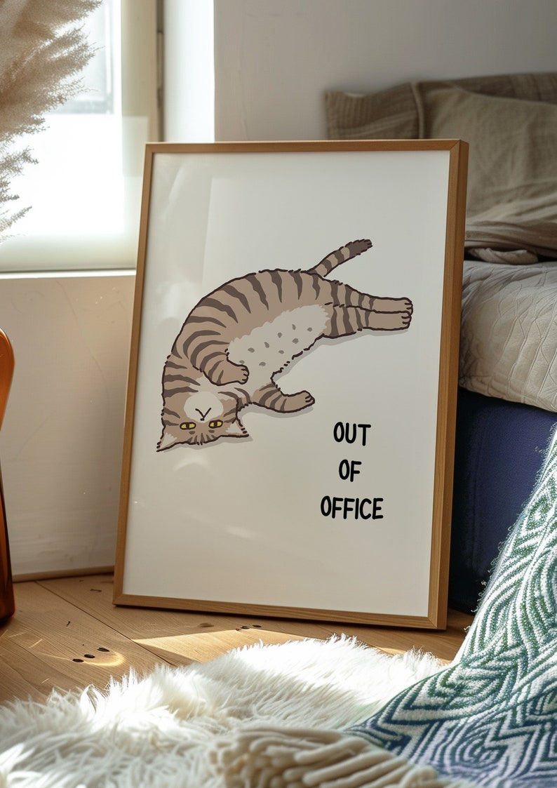 Funny Office Decor Cute Cat Print Work From Home Poster Trendy Kitten ...
