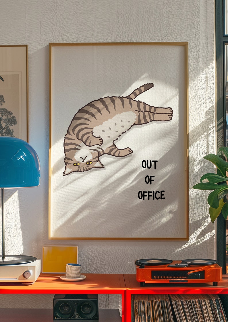Funny Office Decor Cute Cat Print Work From Home Poster Trendy Kitten ...