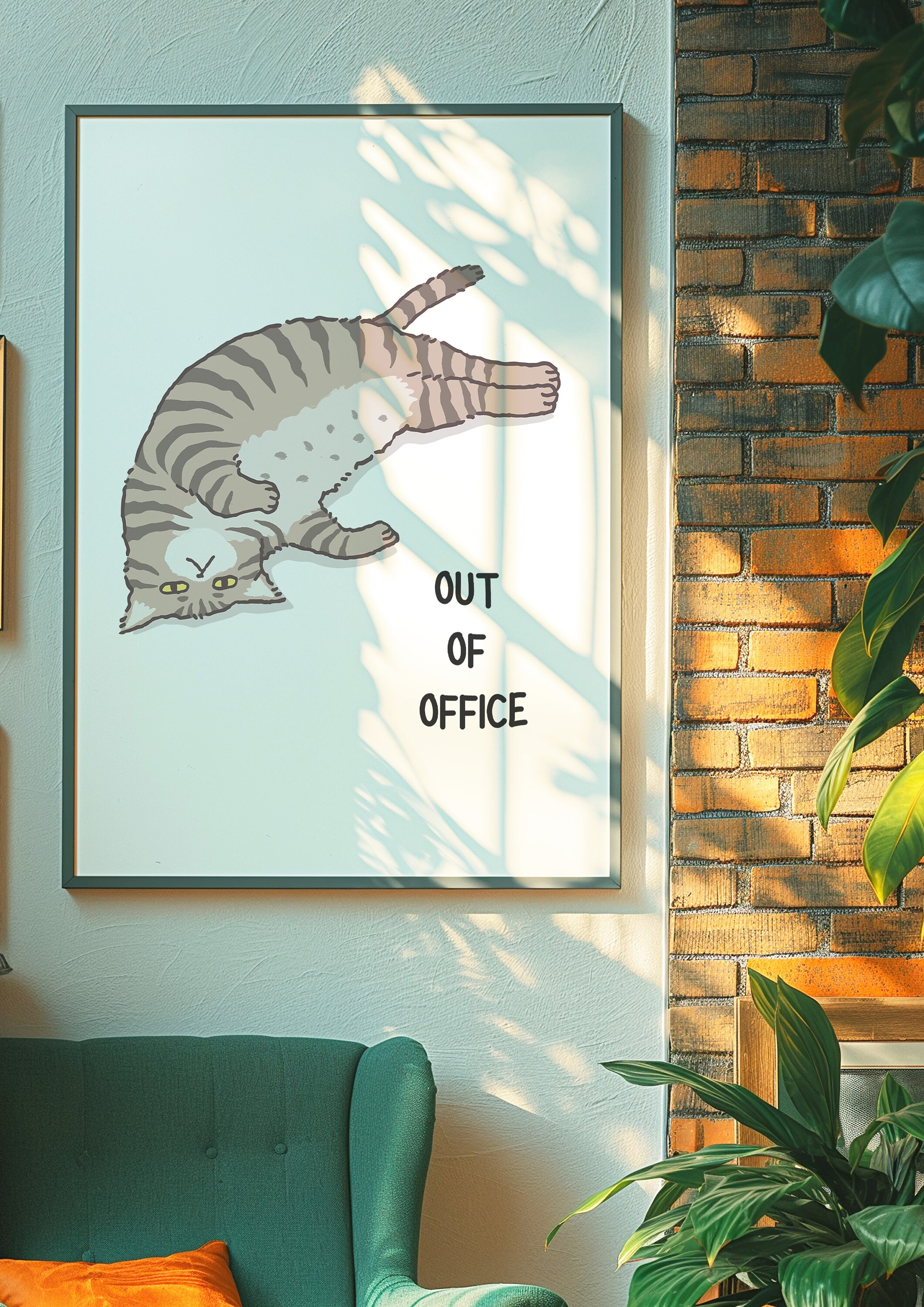 Funny Office Decor Cute Cat Print Work From Home Poster Trendy Kitten ...