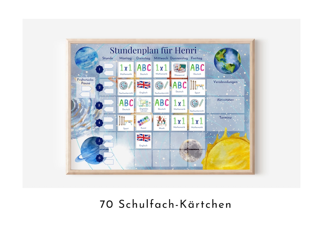 Timetable With 70 School Subject Cards, Personalized for Primary School ...