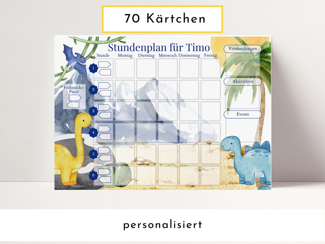 Timetable With 70 School Subject Cards Personalised Wipeable - Etsy