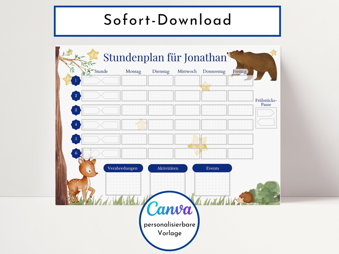 Timetable Personalized With Names Daily School Timetable Instant ...