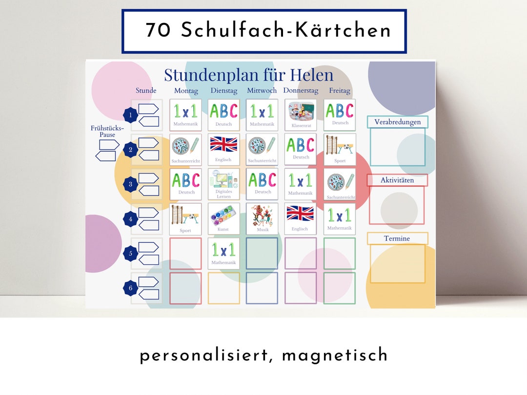 Timetable With 70 School Subject Cards Personalized for - Etsy
