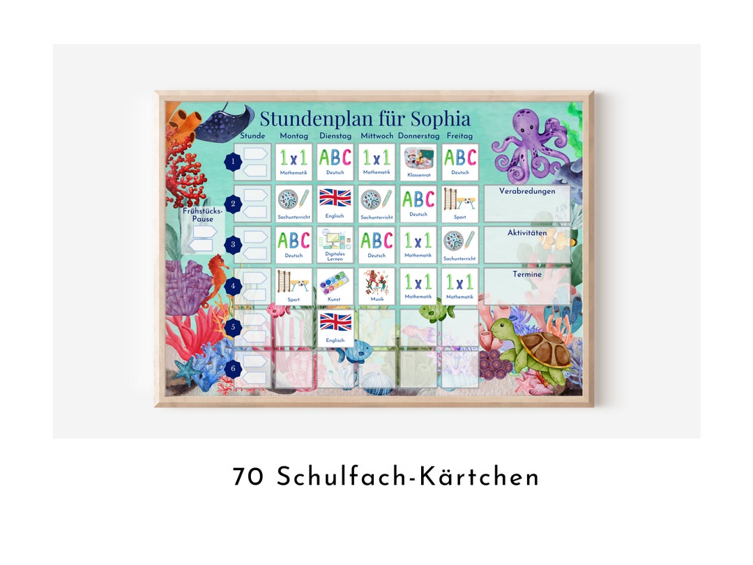 Timetable With 70 School Subject Cards, Personalized for Primary School ...