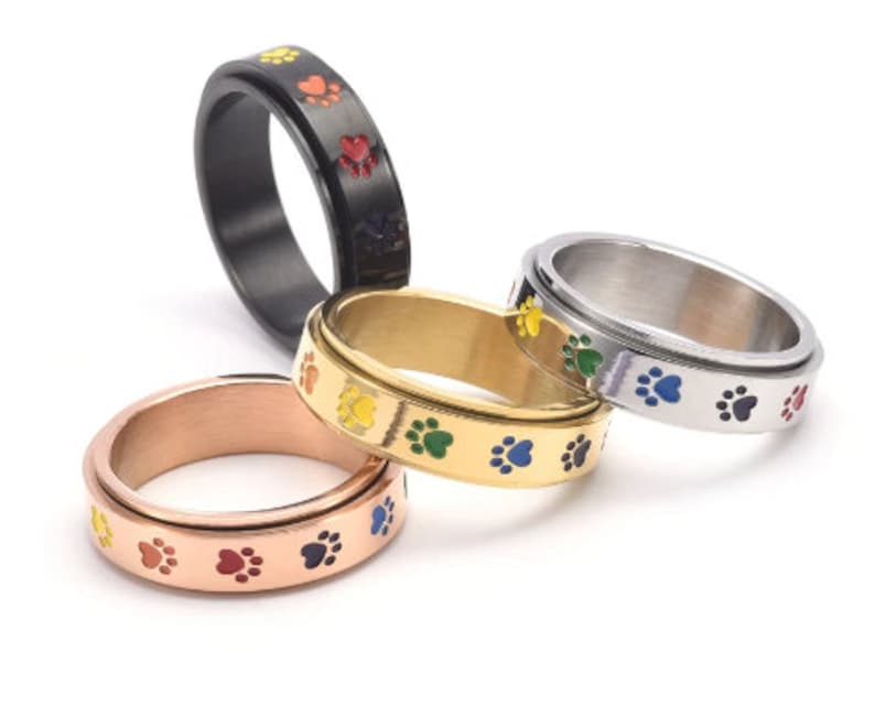 Stainless Steel Anxiety Ring for Women Sweet Cute Rainbow Paw Fidget ...