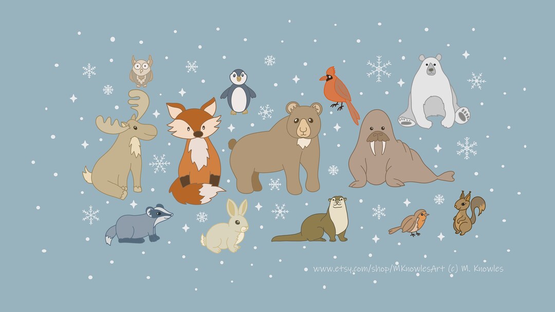 Winter Animals Digital File, Printable Download for Clothing, Cards ...