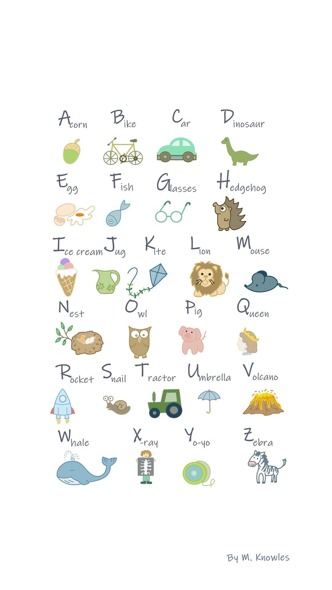 Alphabet Print for Instant Download. Digital APC Poster for Kids Room ...