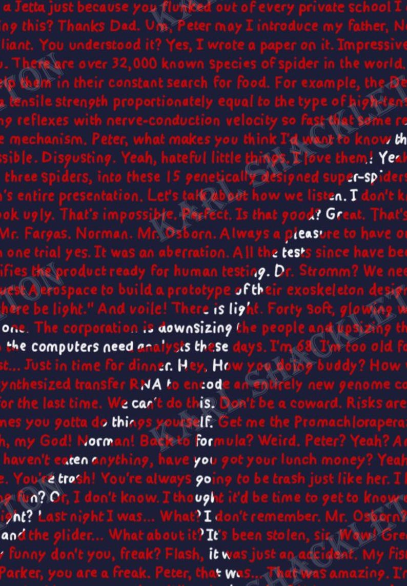 Spider-man 2002 Handwritten Movie Script Poster - Etsy