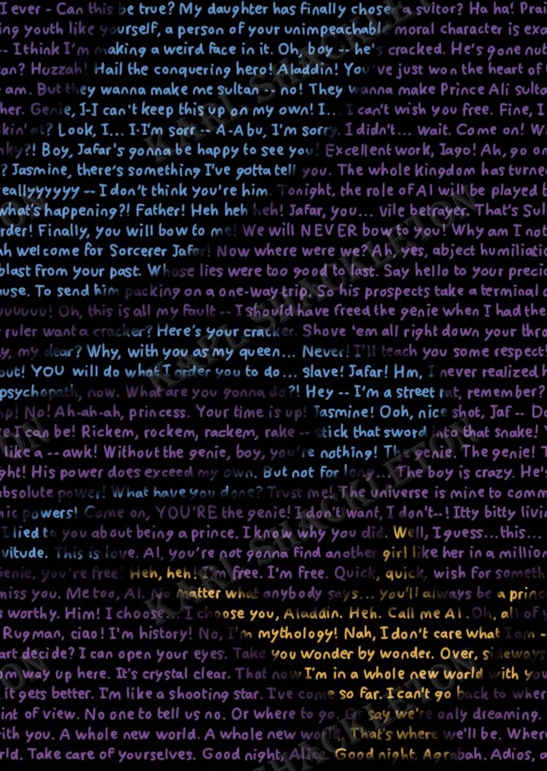 Aladdin 1993 Handwritten Movie Script Poster - Etsy