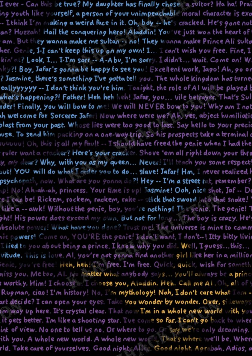 Aladdin 1993 Handwritten Movie Script Poster - Etsy