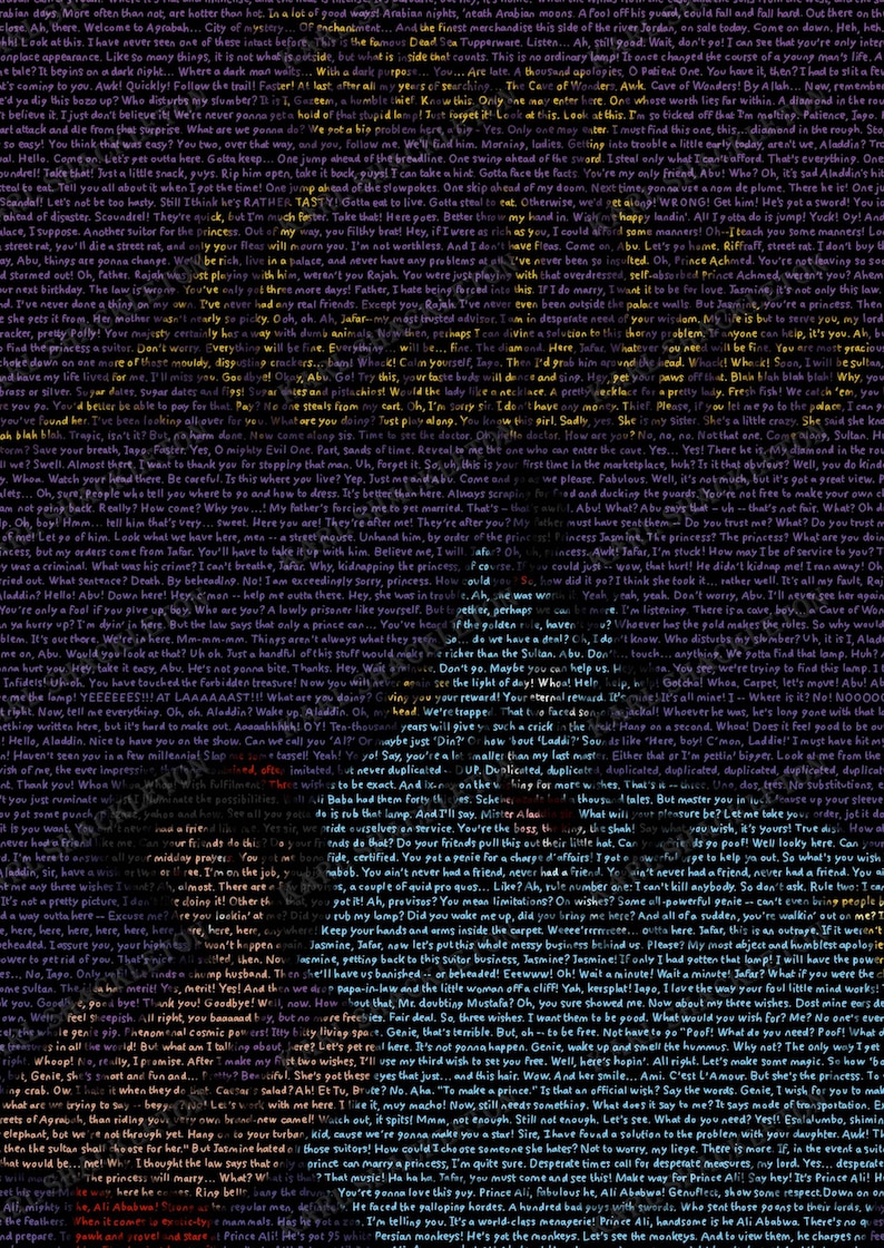 Aladdin 1993 Handwritten Movie Script Poster - Etsy