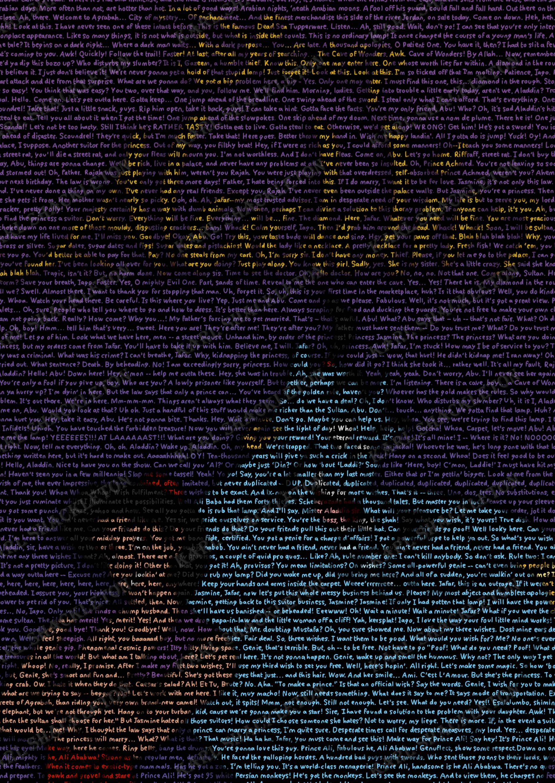 Aladdin 1993 Handwritten Movie Script Poster - Etsy
